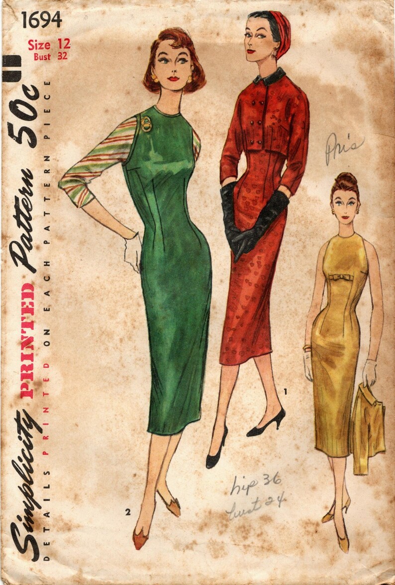 Sz 12 Vintage Simplicity Sewing Pattern 1694 Junior Misses' and Misses ...