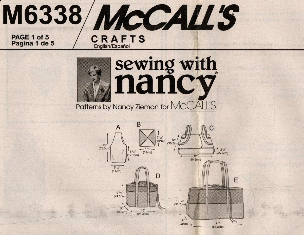 One Sz Mccall's Crafts M6338 Sewing Pattern Carriers - Etsy