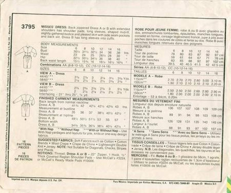 Sz 6/ 8/10/12 Mccall's 3795 Misses' Dress Long - Etsy