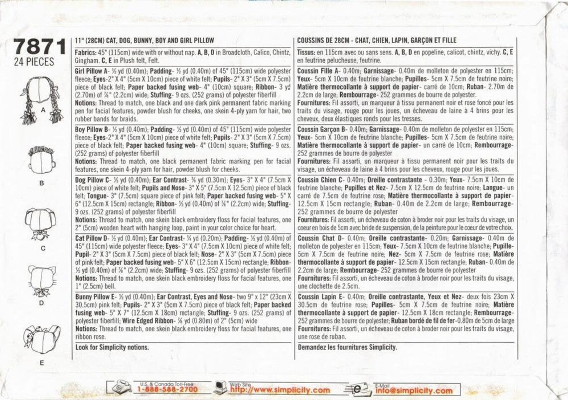 One Size Simplicity Sewing Pattern 7871 Craft Stuff Pillow Faces, Cat ...