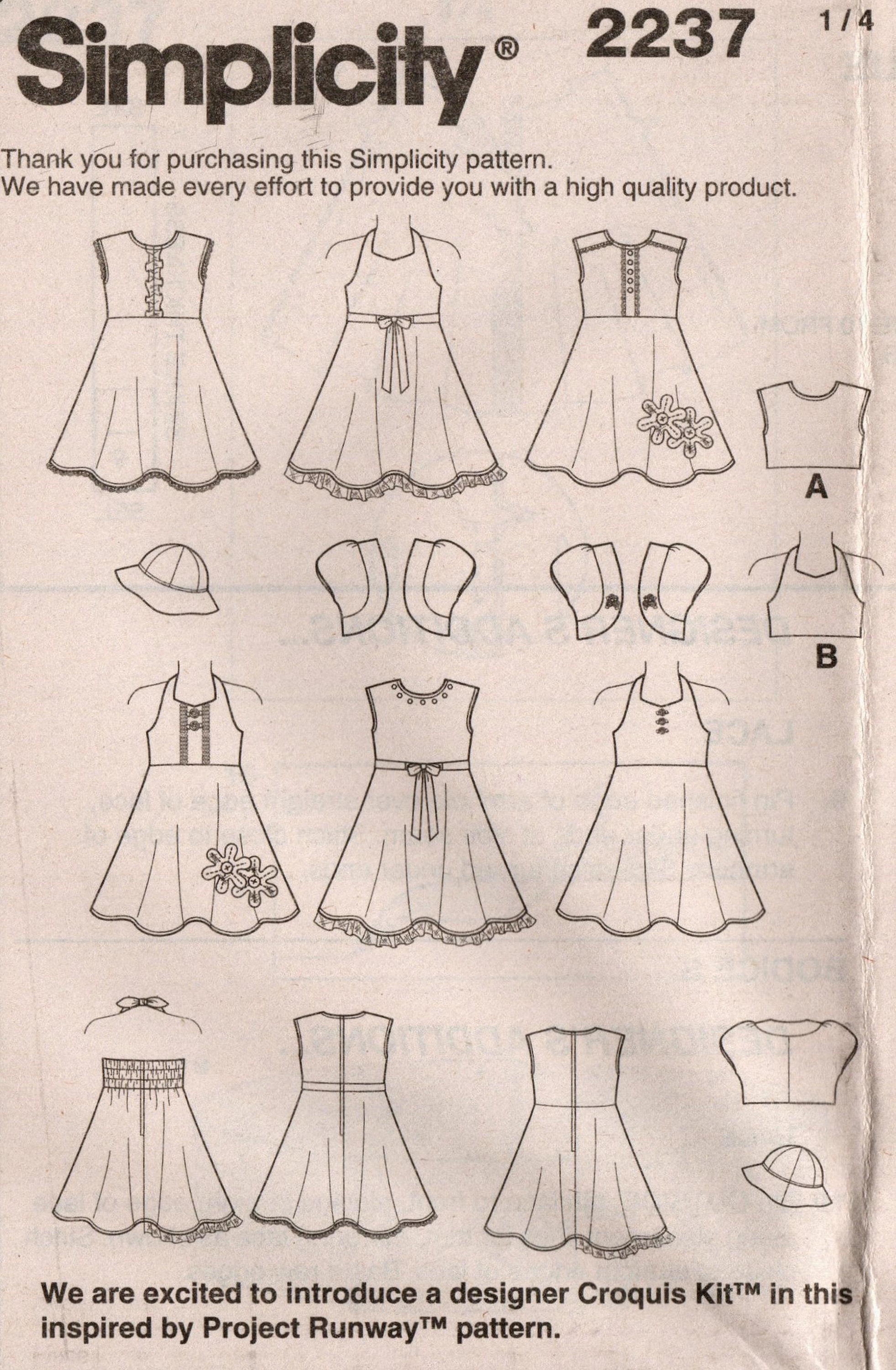 Sz 1/2 Thru 3 Simplicity Project Runway Pattern 2237 - Etsy