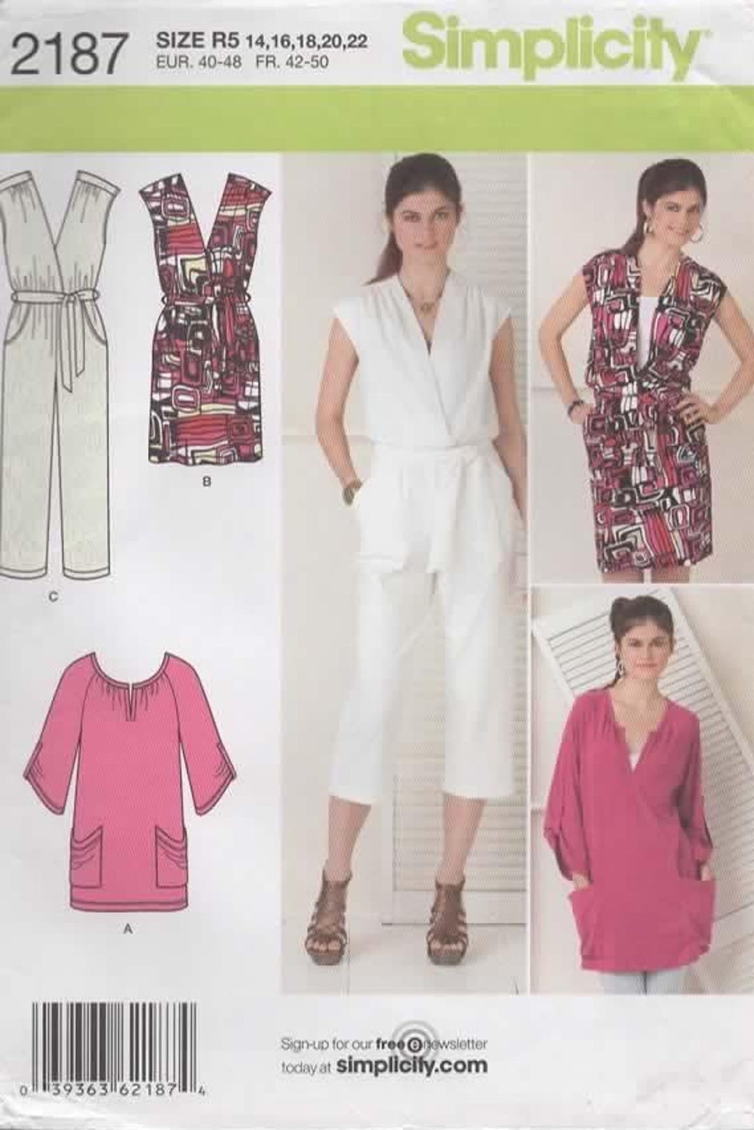Simplicity 2187 Sewing Pattern Size 14 Thru 22 Misses' Dress, Jumpsuit ...