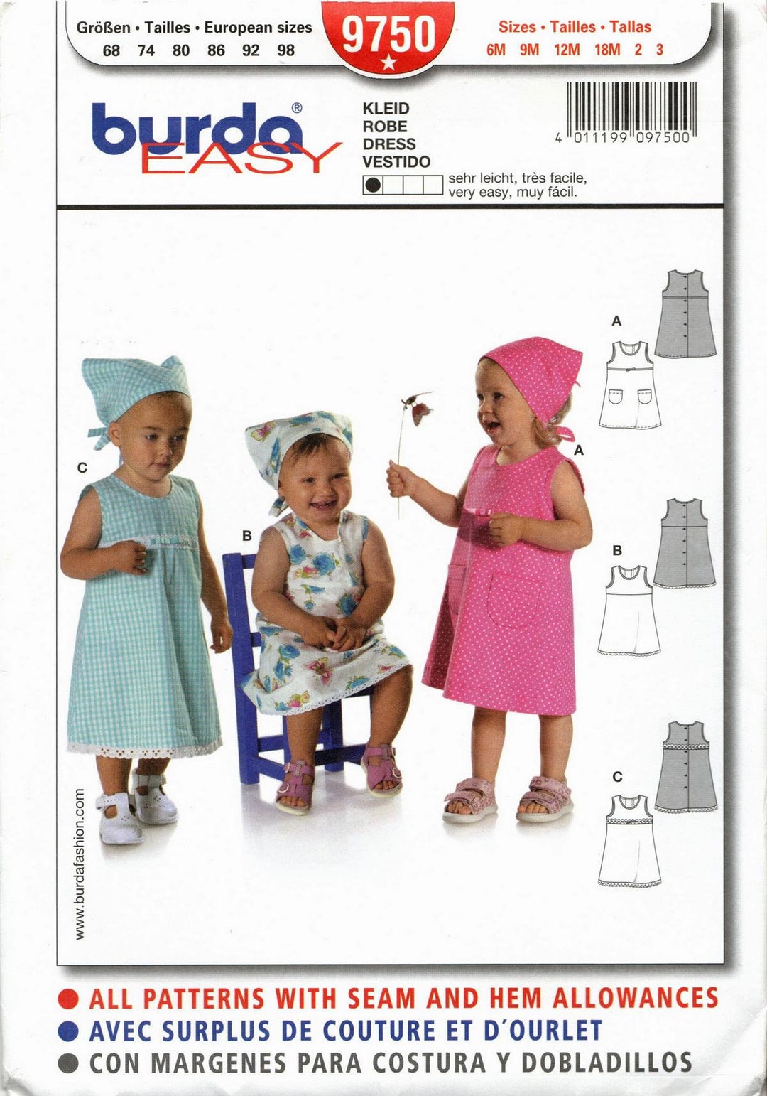 Sz 6 Mos Thru 3 Easy Burda 9750 Pattern - Etsy