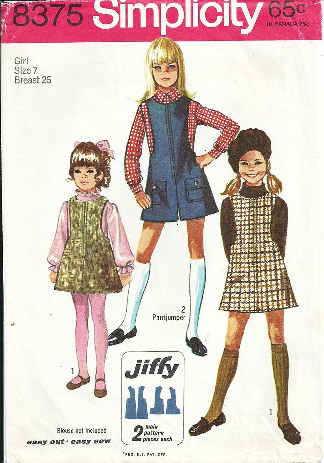 Sz 7 - Vintage Simplicity 8375 Sewing Pattern - Girls' Collarless and ...