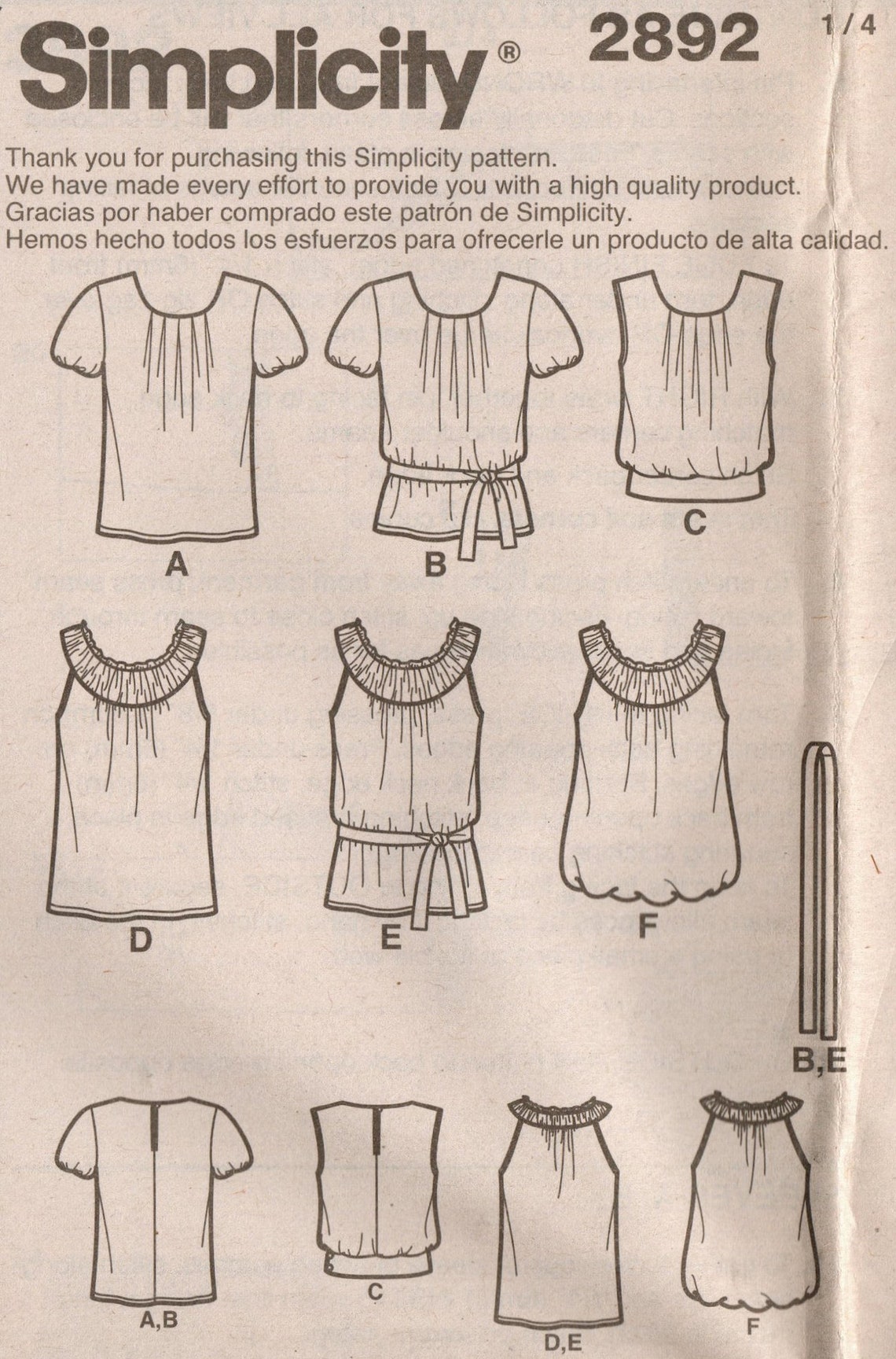 Sz 6 Thru 14 Simplicity 2892 Misses/Women Tops with | Etsy