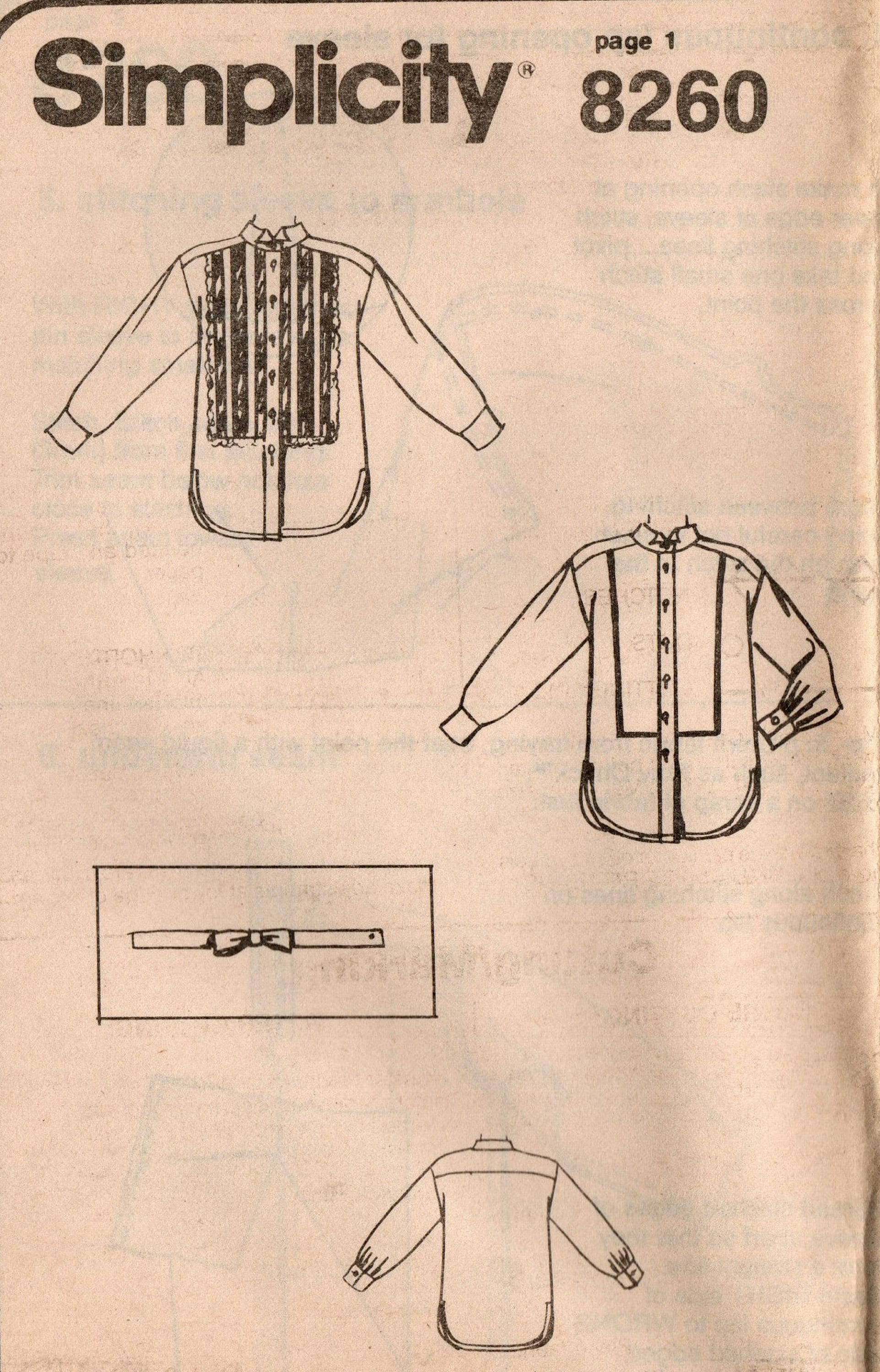 Sz A PT-XL Vtg Simplicity 8260 Crafts Pattern Esmoquin Camisa de manga ...