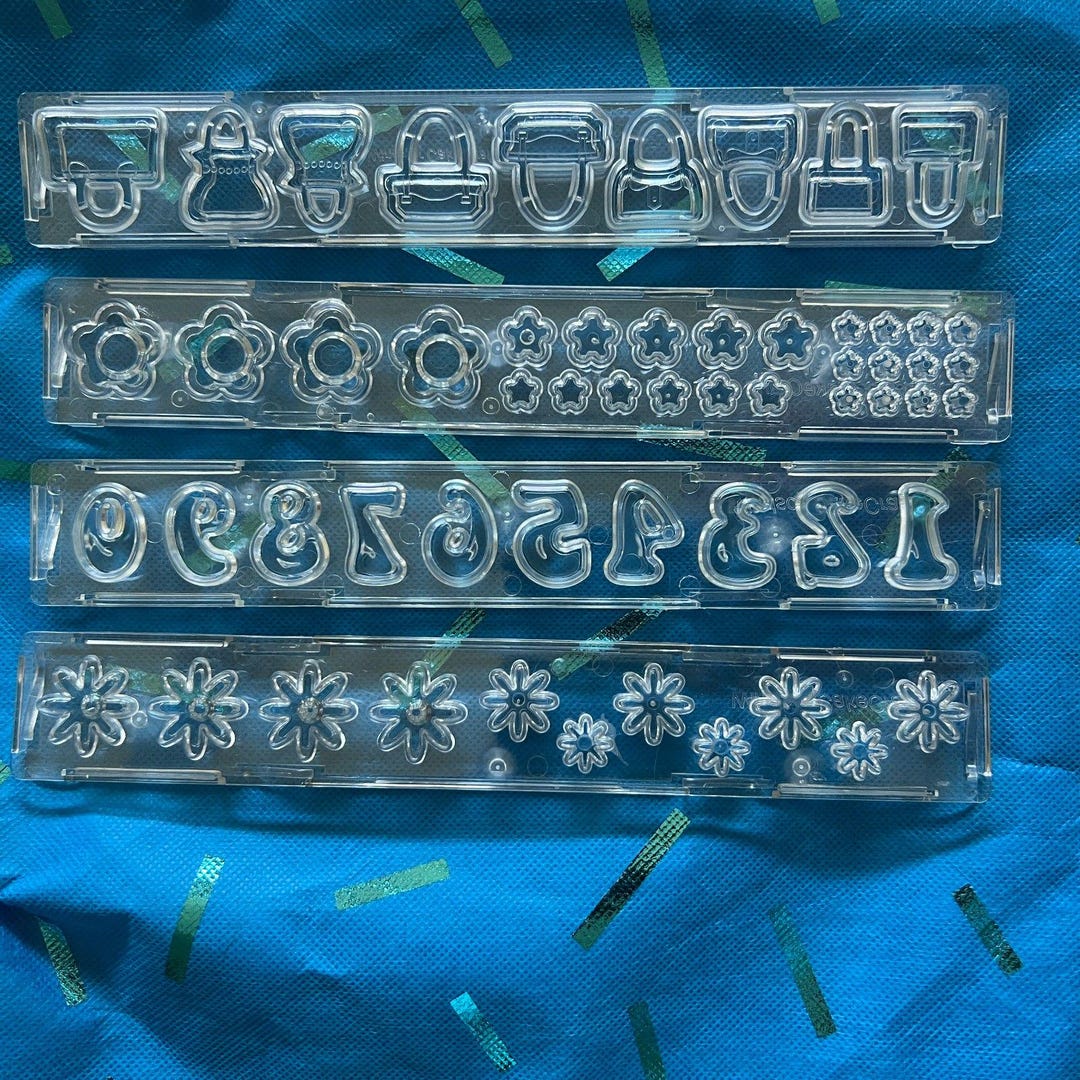 Windsor Cake Molds 4 Fondant Flowers Numbers Purses Clear Acrylic ...