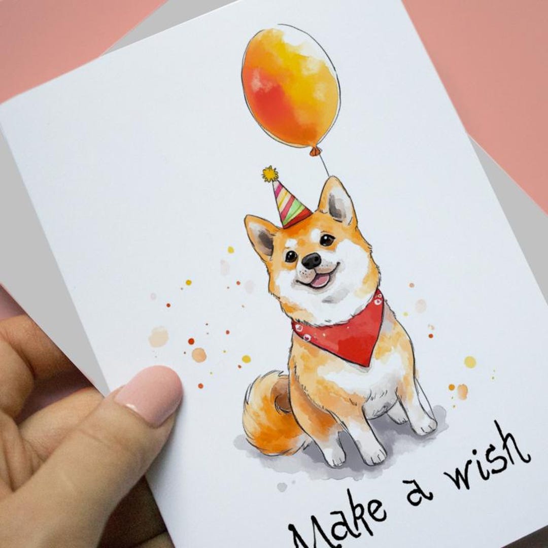 Shiba Inu Birthday Card, Shiba Inu Dog Greeting Card, Happy Birthday ...