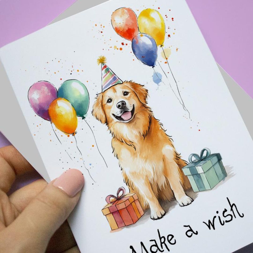 Golden Retriever Birthday Card, Golden Retriever Greeting Card, Happy ...