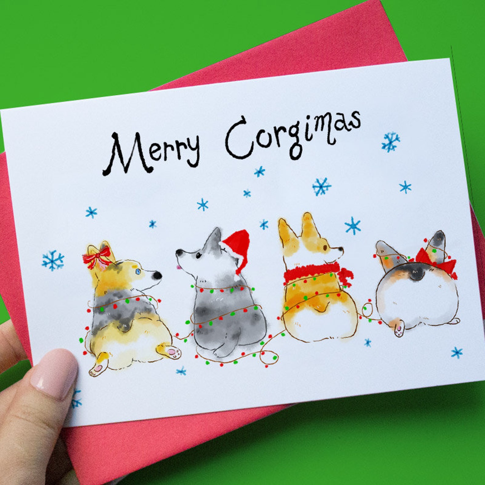 Merry Corgimas, Corgi Greeting Card, Holiday Card, Merry Christmas, Dog ...