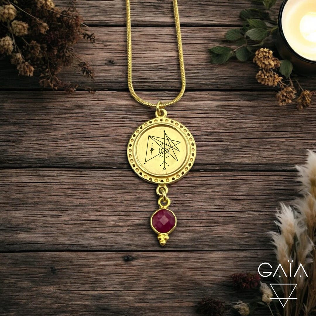 Custom Medallion Sigil Necklace With Natural Birthstone-magical Intent ...