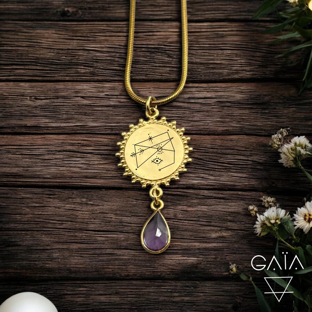 Custom Medallion Sigil Necklace With Natural Birthstone-magical Intent ...