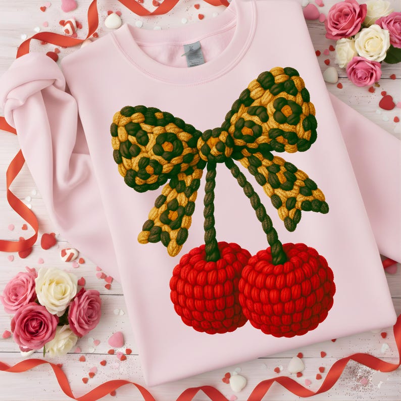 Faux Crochet Pink Valentines Day PNG SVG | Latch Hook Yarn Cherry Patch ...