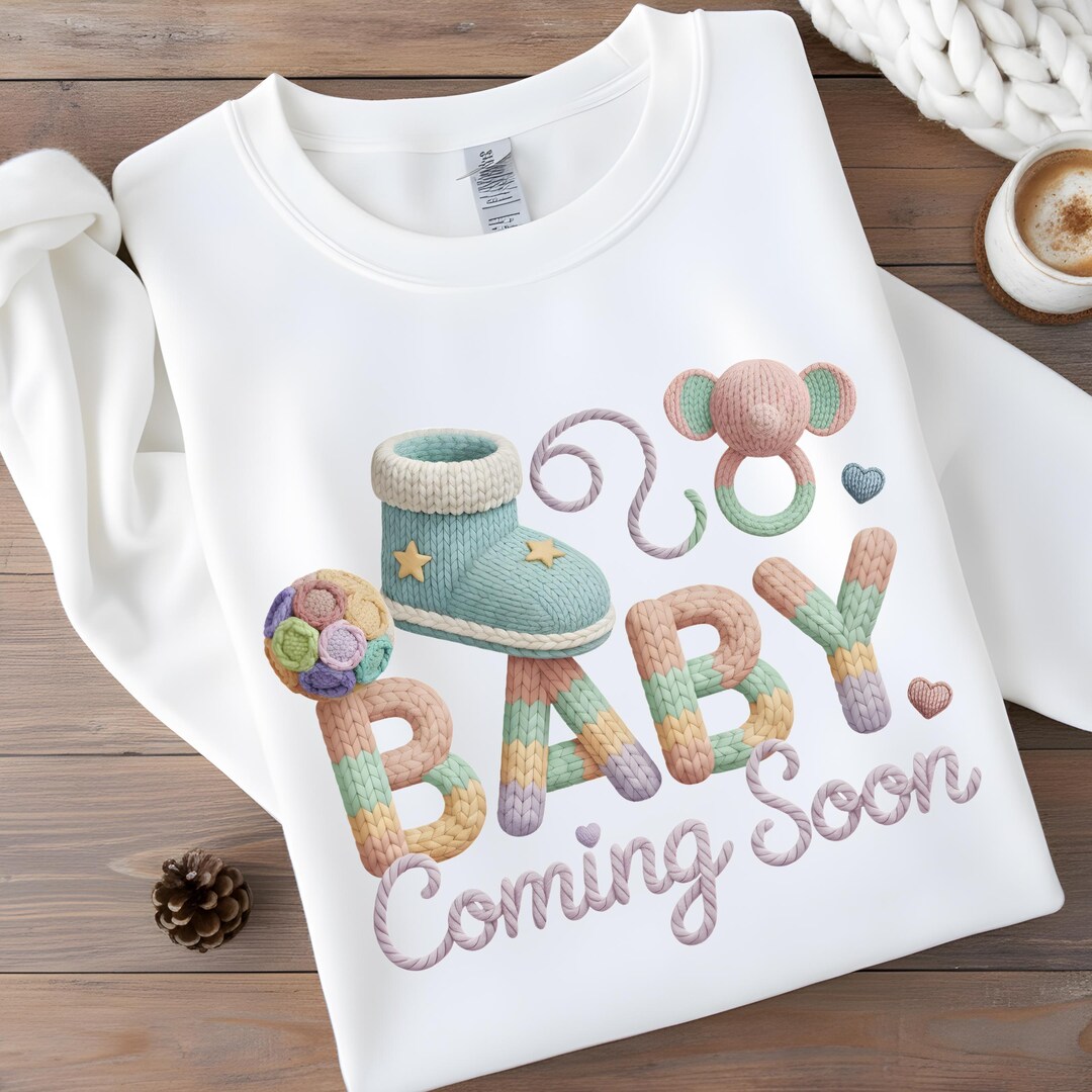 Baby Coming Soon PNG SVG Chunky Yarn Baby Patch Pastel Knit Baby Bootie ...