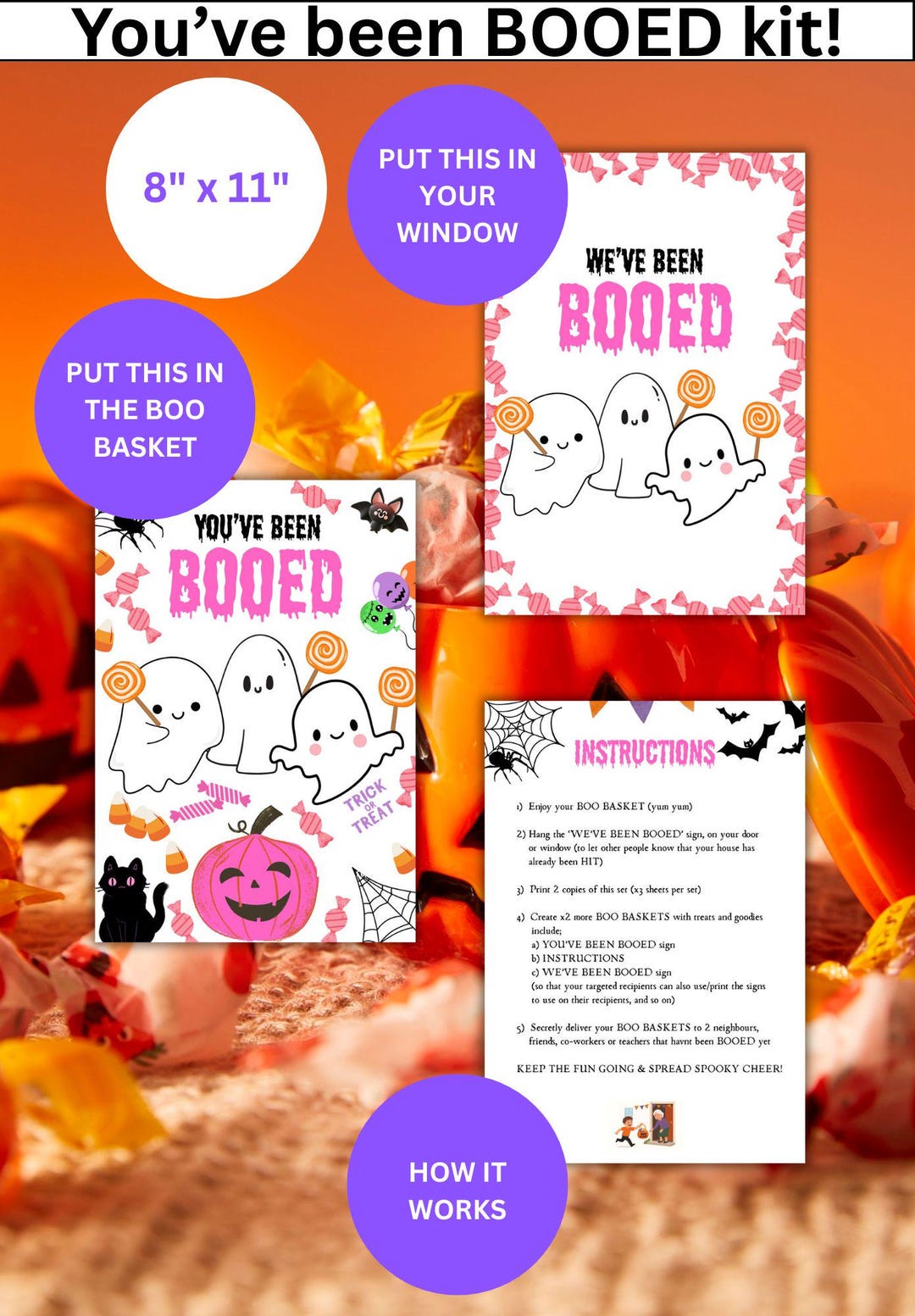 Youve Been BOOED Printable Set | 3 Cute Ghosts | Halloween Boo Basket ...