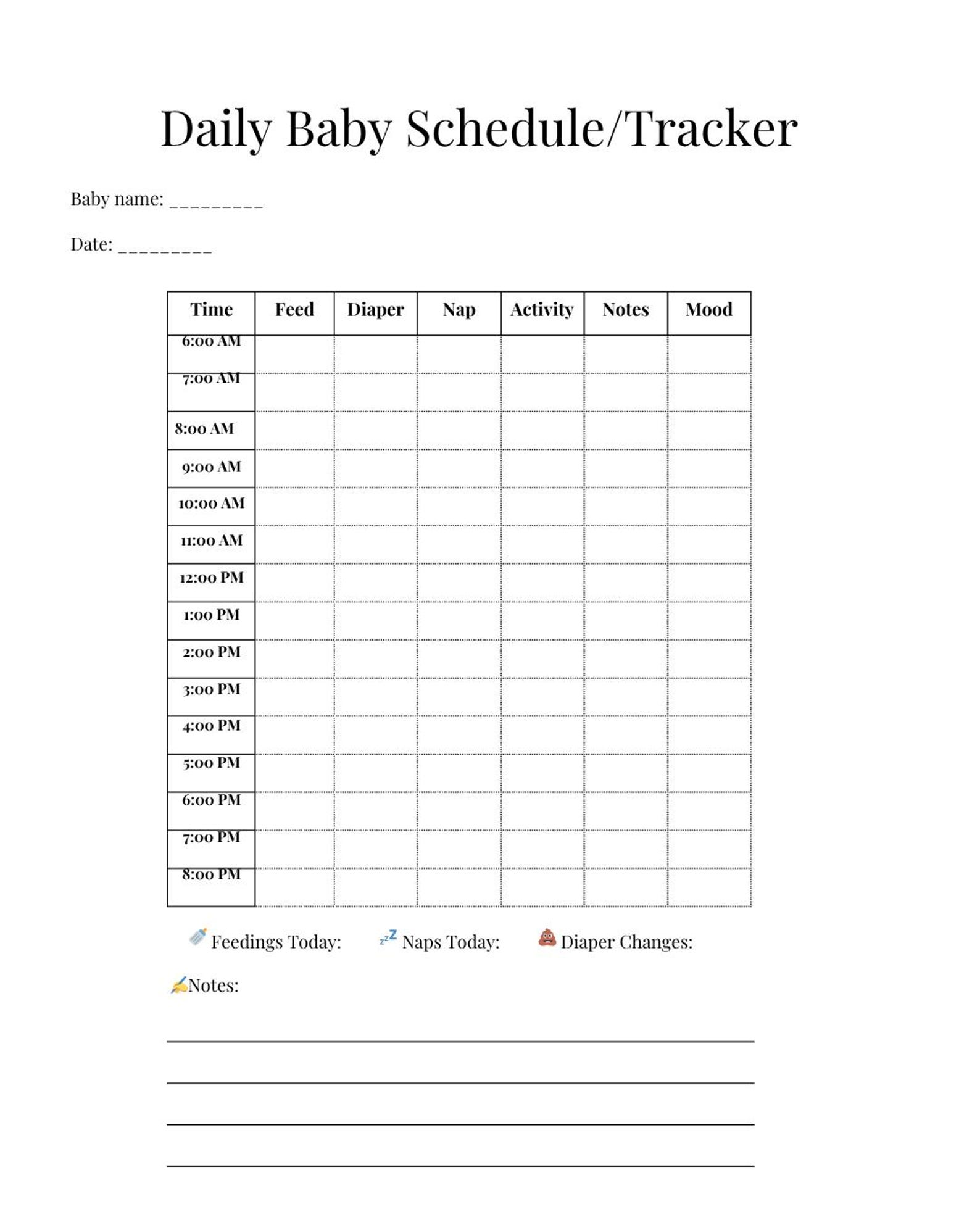 Daily Baby Schedule Printable | Baby Tracker | Feeding, Diaper, Nap Log ...