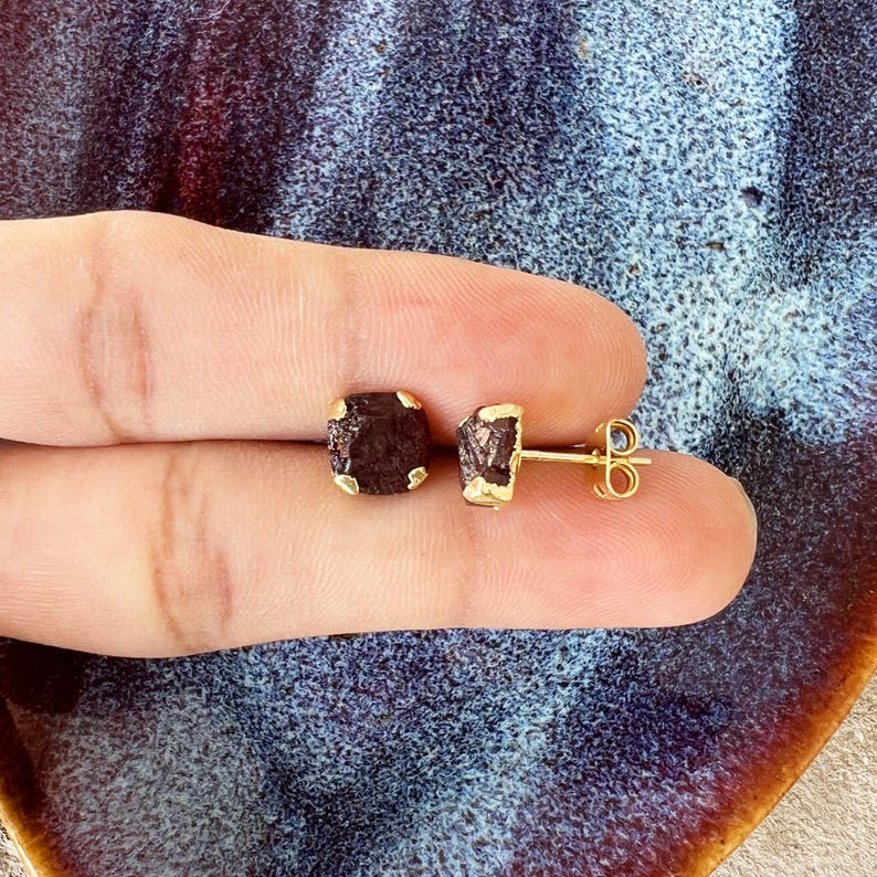 Raw Fluorite Stud Earrings – Multicolor Cushion Crystal, Gold Vermeil ...