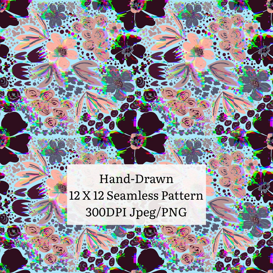 Hand-drawn Glitch Floral Seamless Pattern (digital Download) - Etsy
