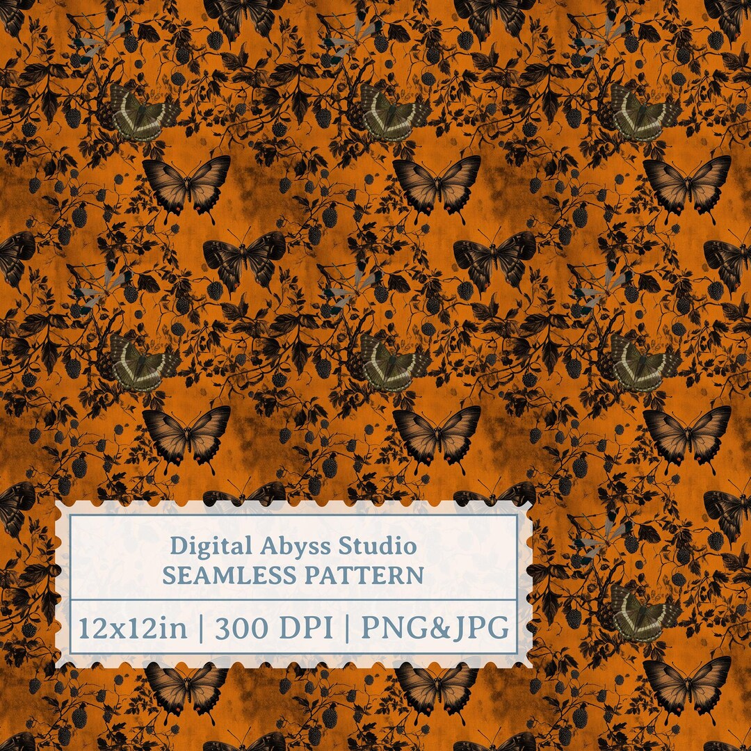 Boho Berries and Butterflies Seamless Pattern: Dragonfly Design (PNG ...
