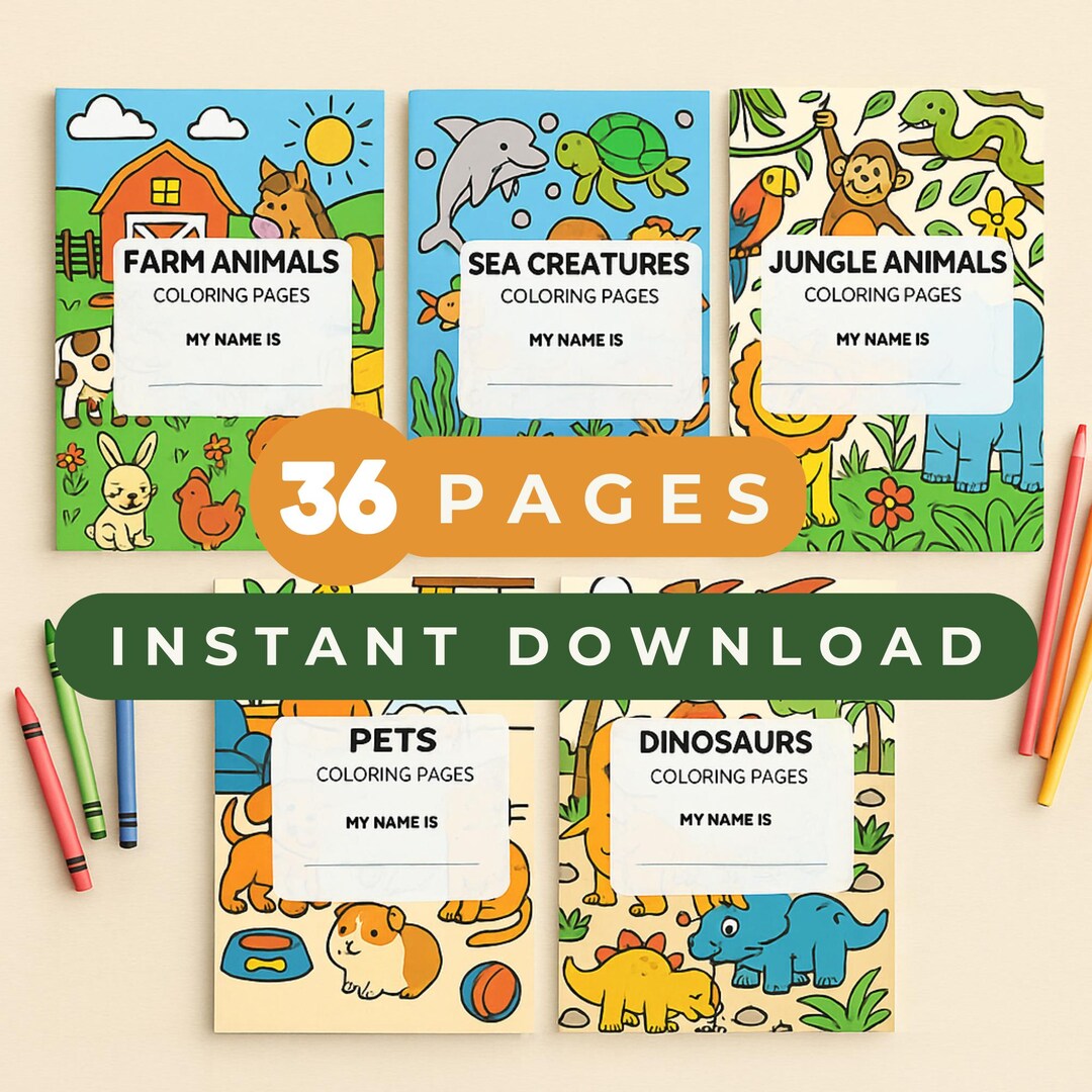 Animals Coloring Pages Bundle: Kids Activity Pack (PDF Download A4 ...