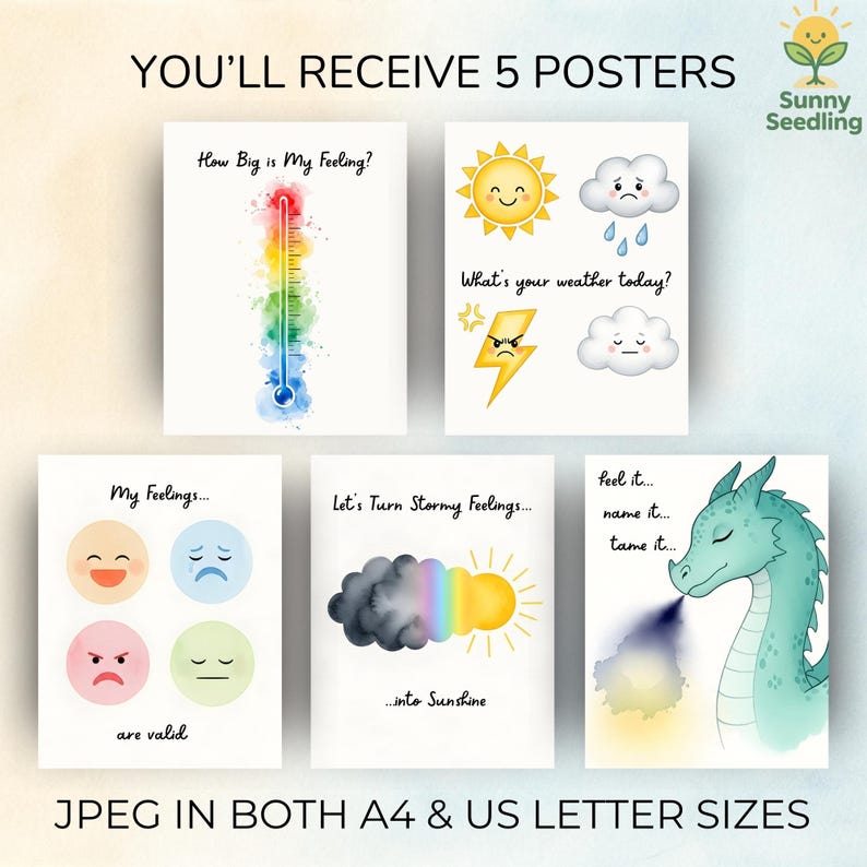 Calm Corner Poster Pack – Watercolor Emotions Chart Set | Emotional ...