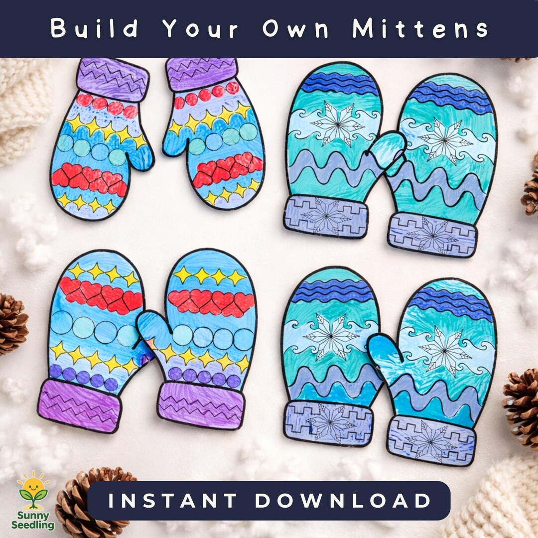 Build Mittens Craft for Kids, Fun Winter Activity, Printable Snow Day ...
