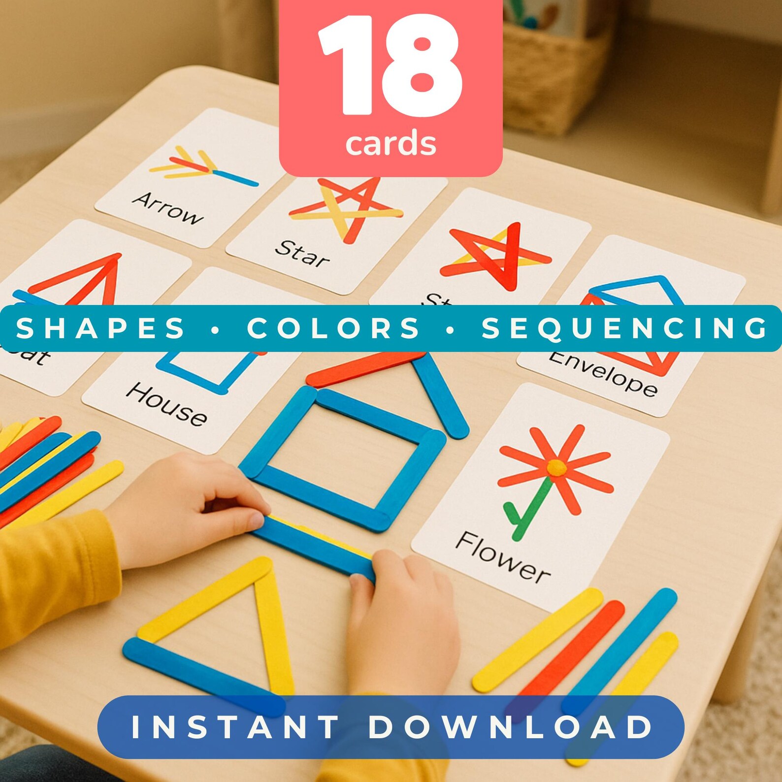 Popsicle Sticks Shapes Activity: STEM Pattern Cards (PDF Download) - Etsy