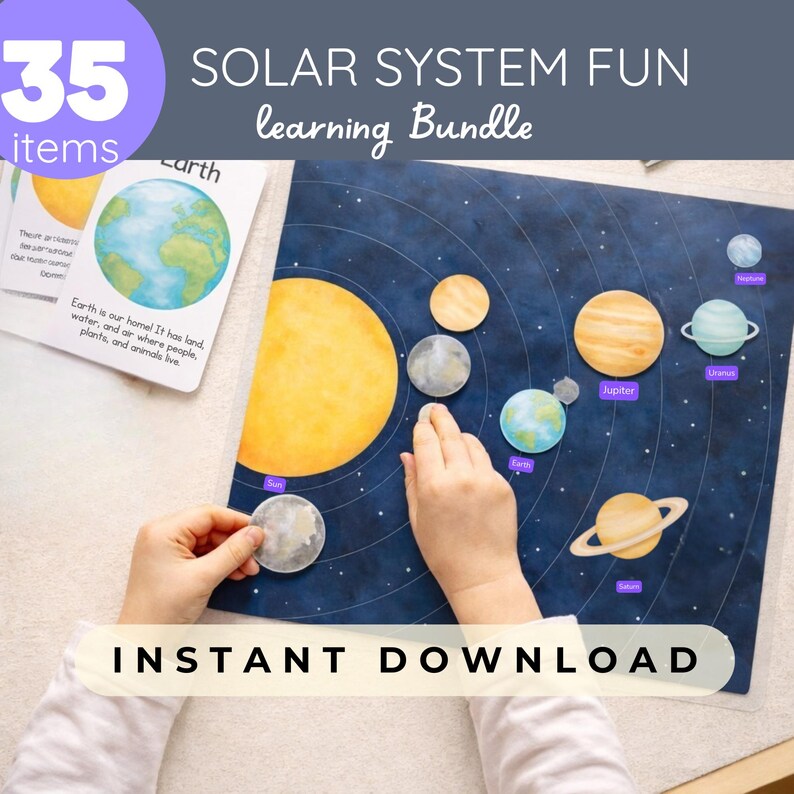 Solar System Activity Sheets Printable Planet Flashcards: Watercolor ...