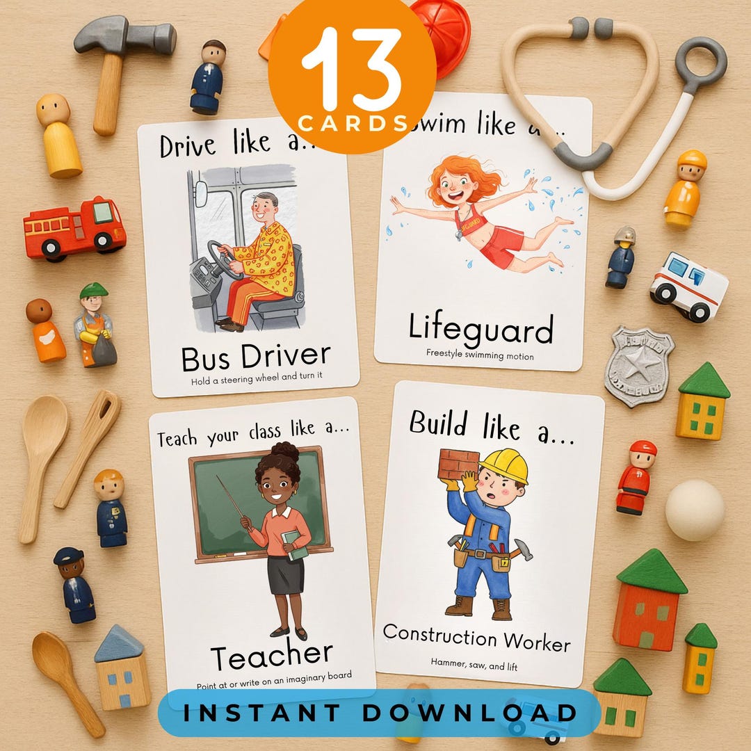 Community Helpers Flashcards, Kids Movement Cards for Preschool | Gross ...