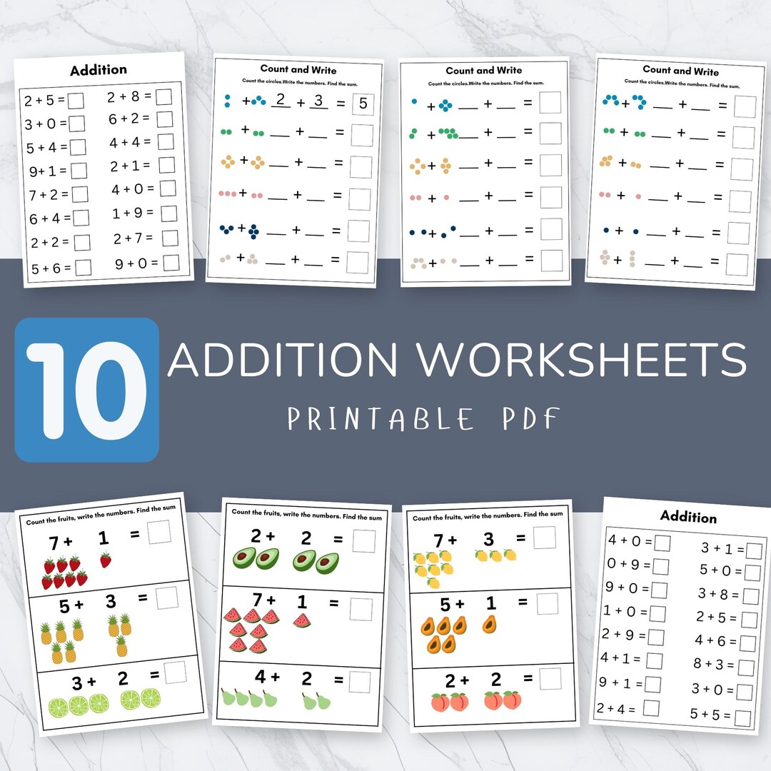 10 Printable Addition Worksheets, Fill in the Blanks - Single and ...