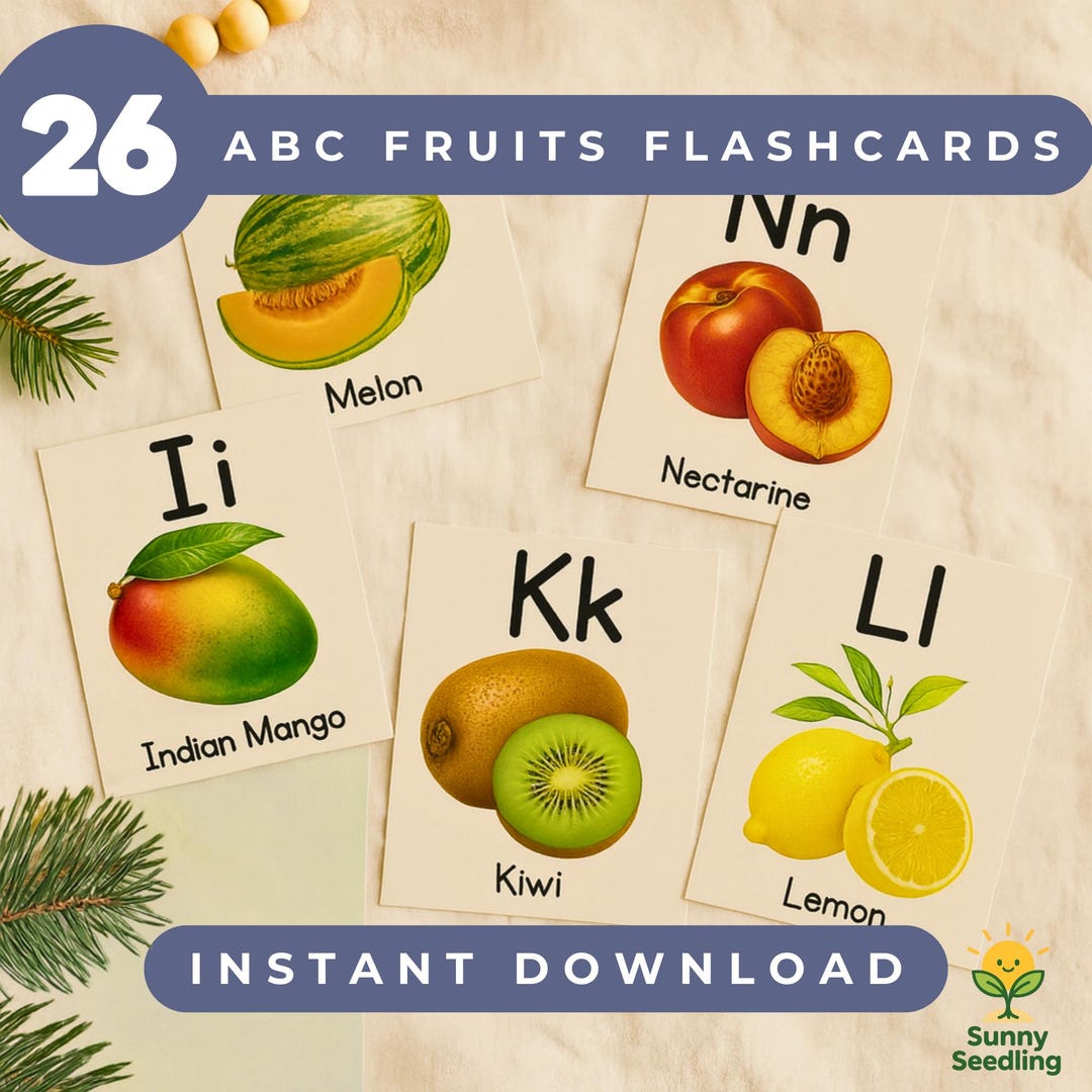 Alphabet Fruits Flashcards Digital Download, Printable ABC Cards for ...