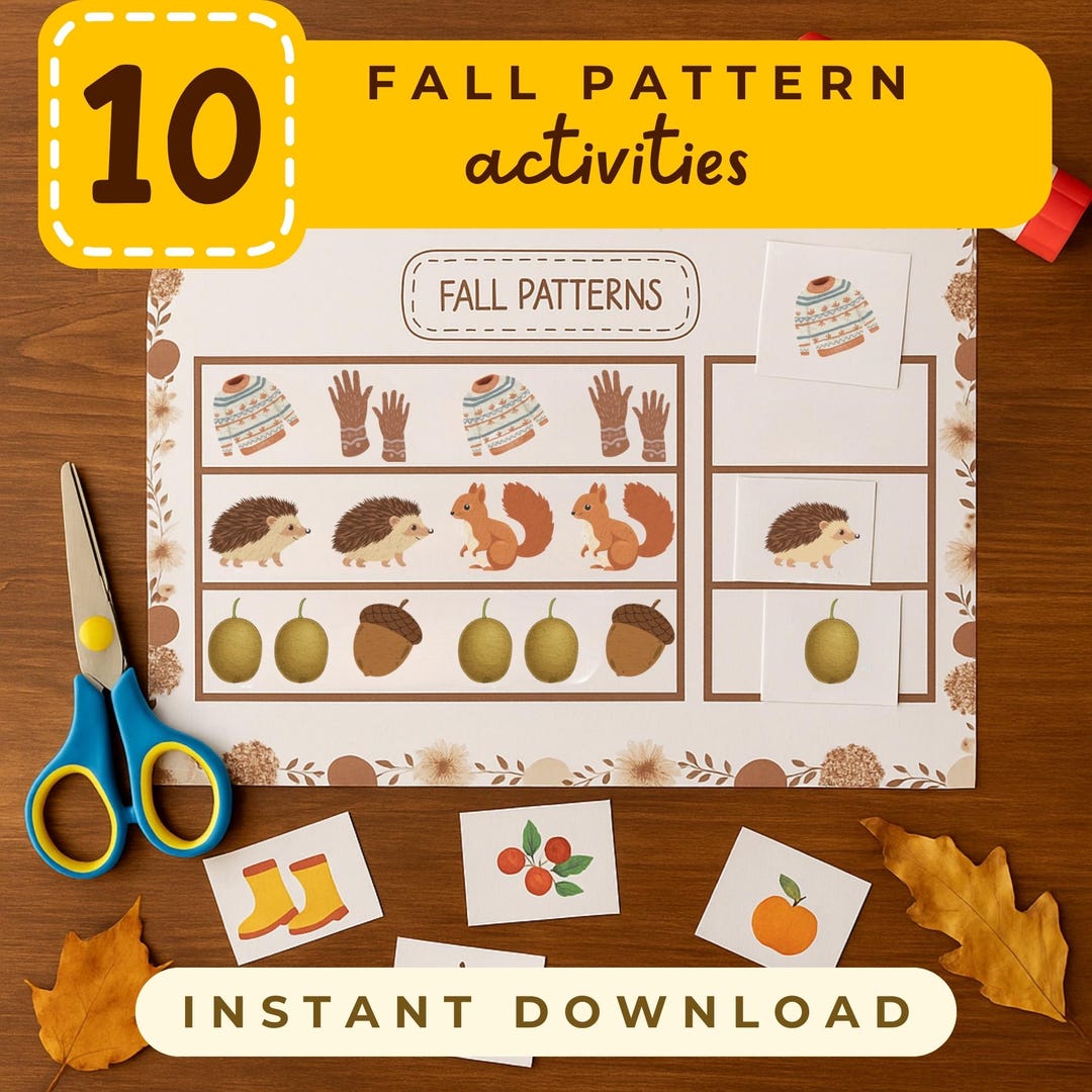 Fall Activities Montessori Patterns | Preschool Cut & Paste Game ...