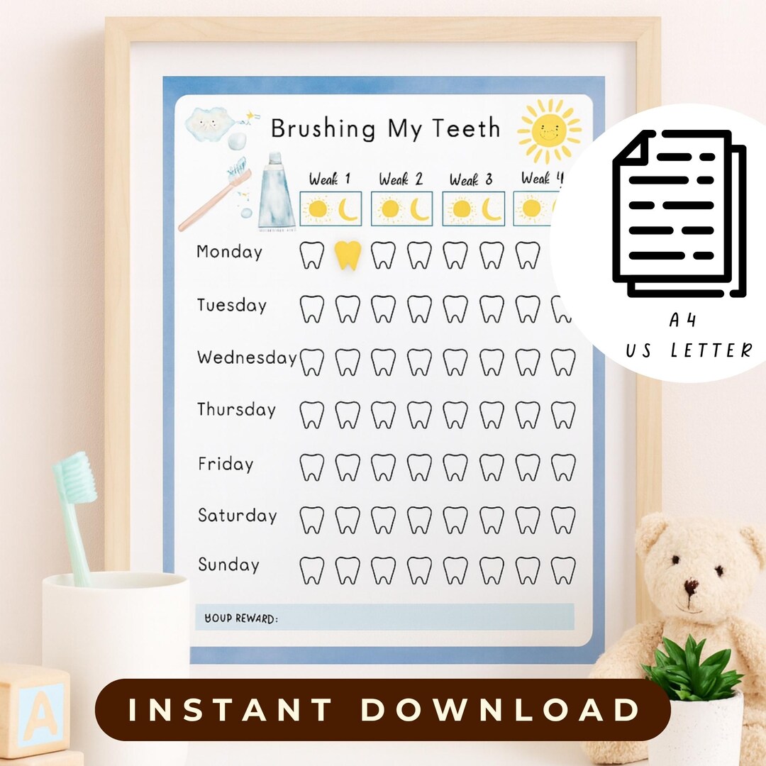 Kids Reward Chart | Brushing Teeth | Routine & Habit Tracker | A4 and ...