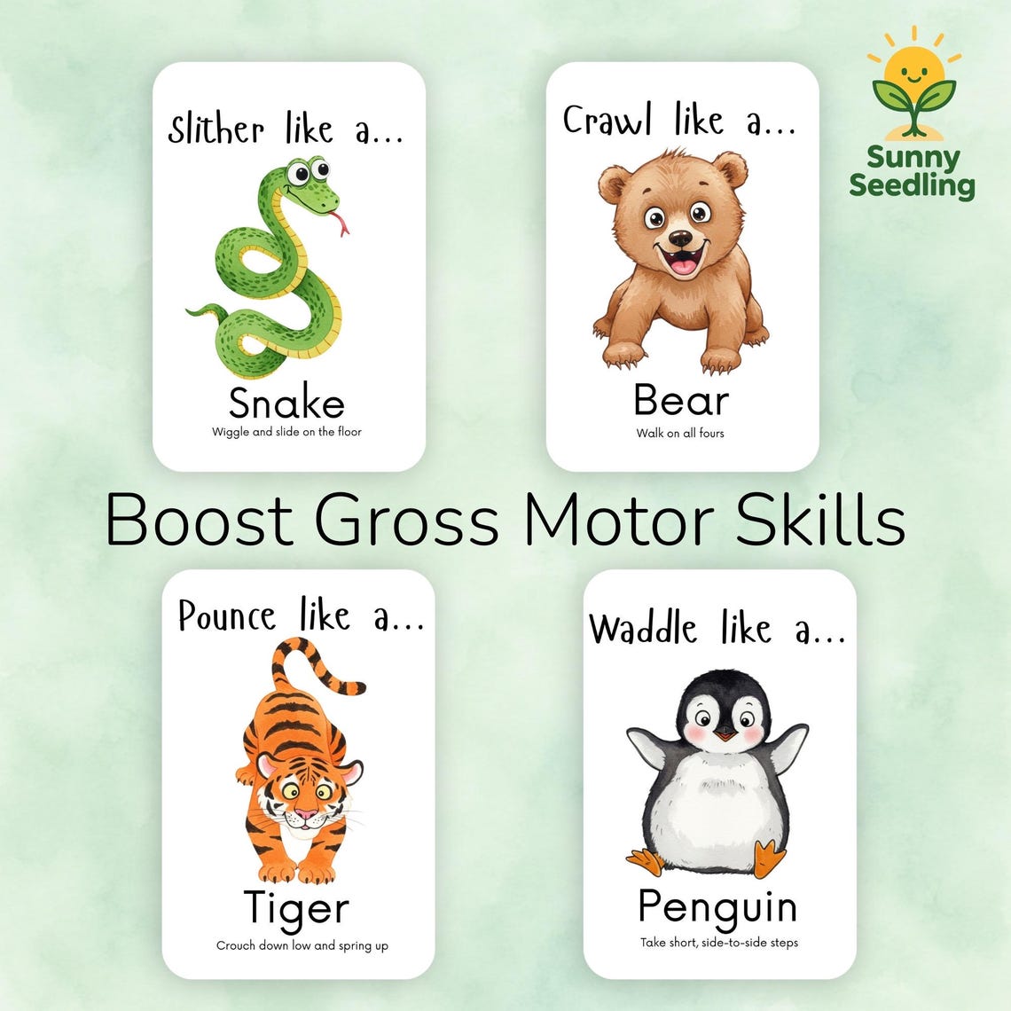 Animals Flashcards Activity, Kids Movement Cards for Preschool | Gross ...