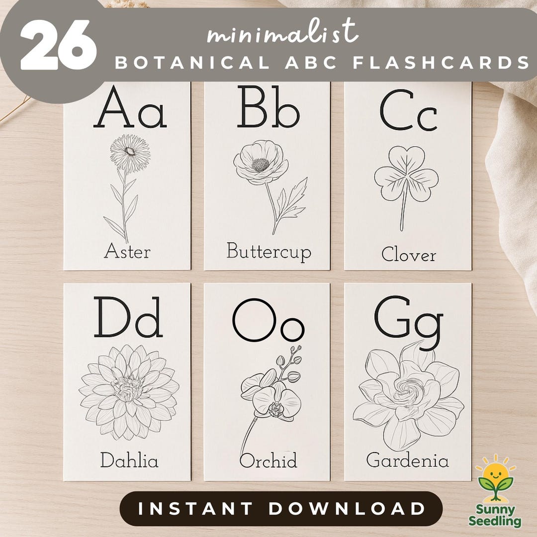 ABC Botanical Alphabet Flashcards, Printable Cards for Nursery Art ...