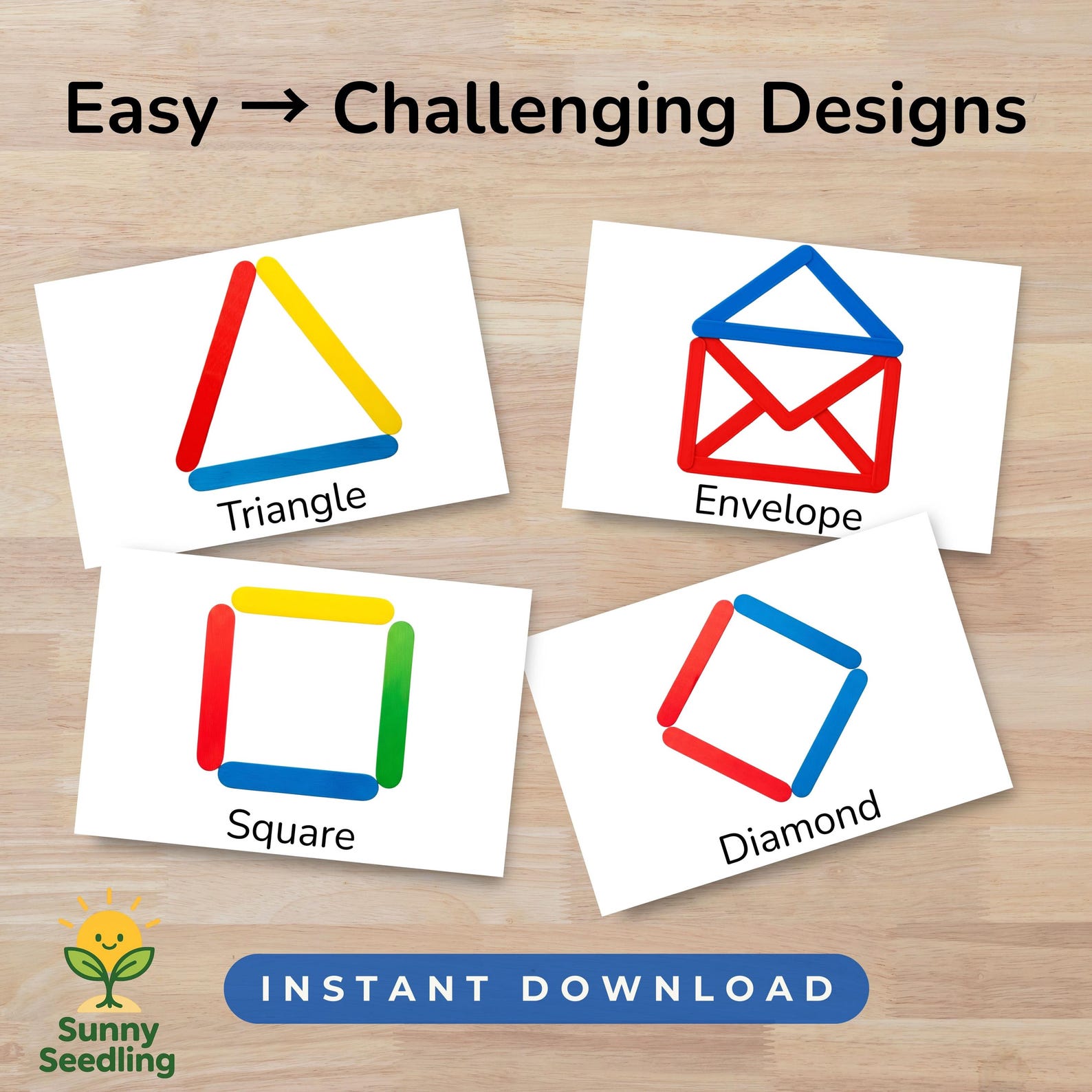 Popsicle Sticks Shapes Activity: STEM Pattern Cards (PDF Download) - Etsy