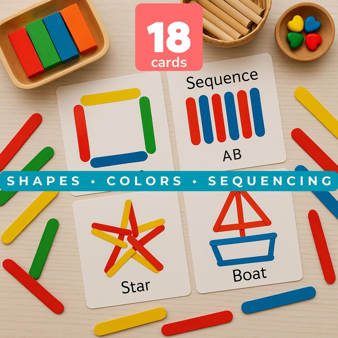 Popsicle Sticks Shapes Activity: STEM Pattern Cards (PDF Download) - Etsy