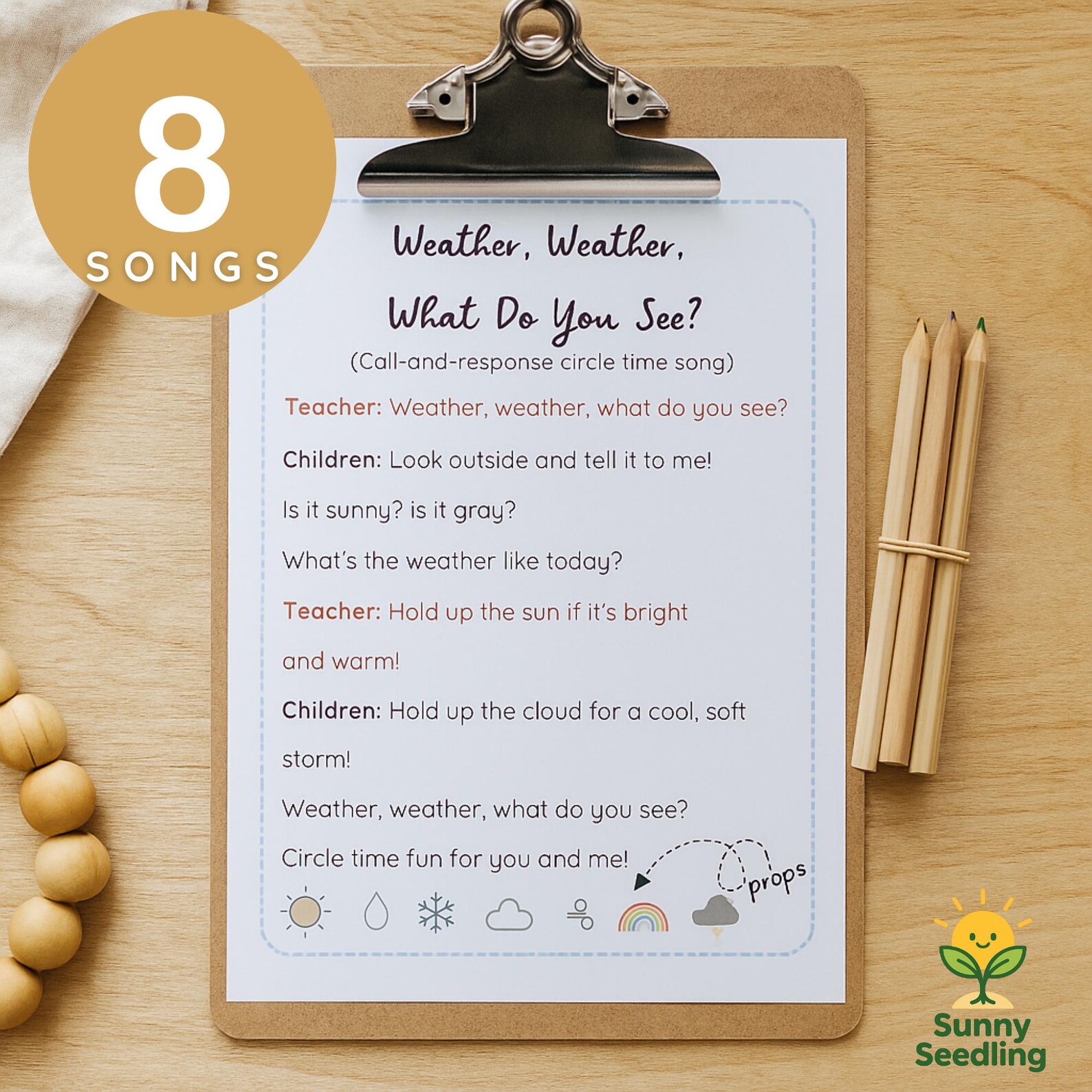 Weather Circle Time Activity Printable Lyrics & Activities | Preschool ...