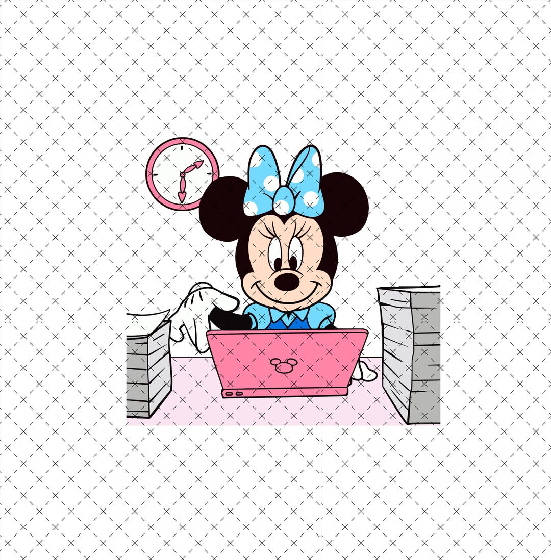 Minnie Mouse Working on Computer in Office Clipart, PNG SVG - Etsy