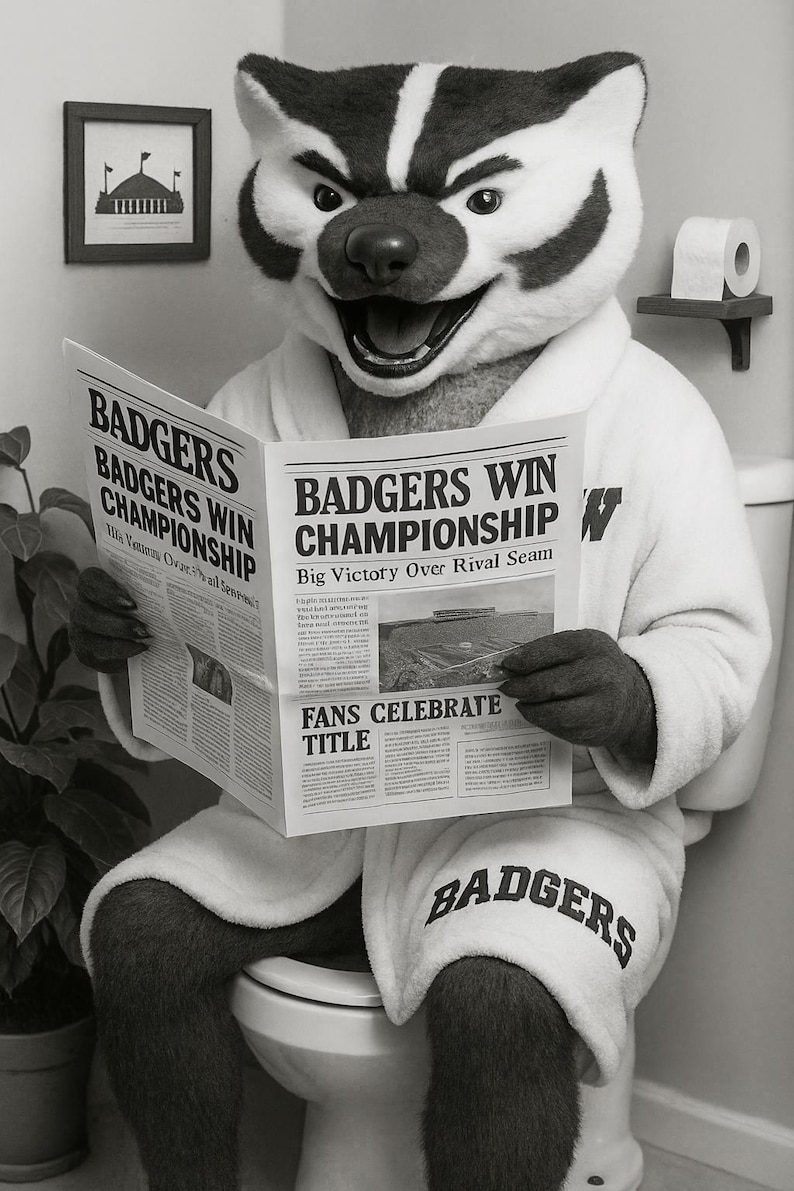 Wisconsin Badgers Mascot Print – Funny Sports Bathroom Decor – Digital ...