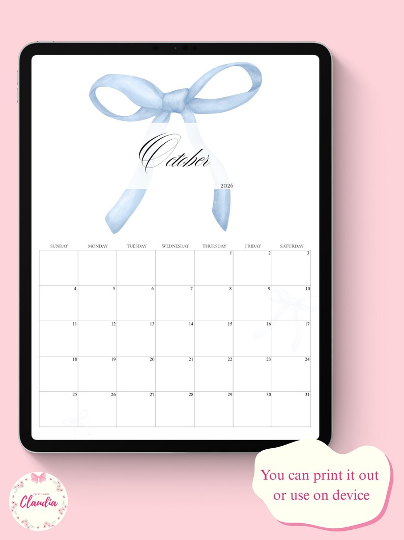 2026 Coquette Calendar, Digital Calendar, Printable Calendar, Aesthetic ...
