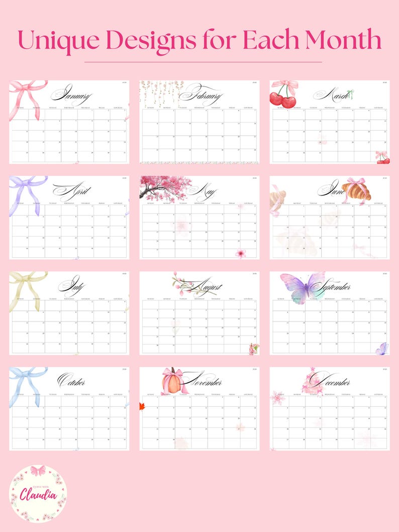 2026 Coquette Calendar, Digital Calendar, Printable Calendar, Aesthetic ...