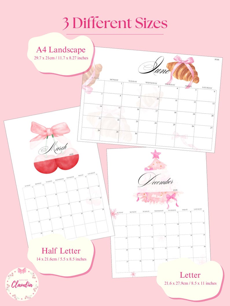 2026 Coquette Calendar, Digital Calendar, Printable Calendar, Aesthetic ...