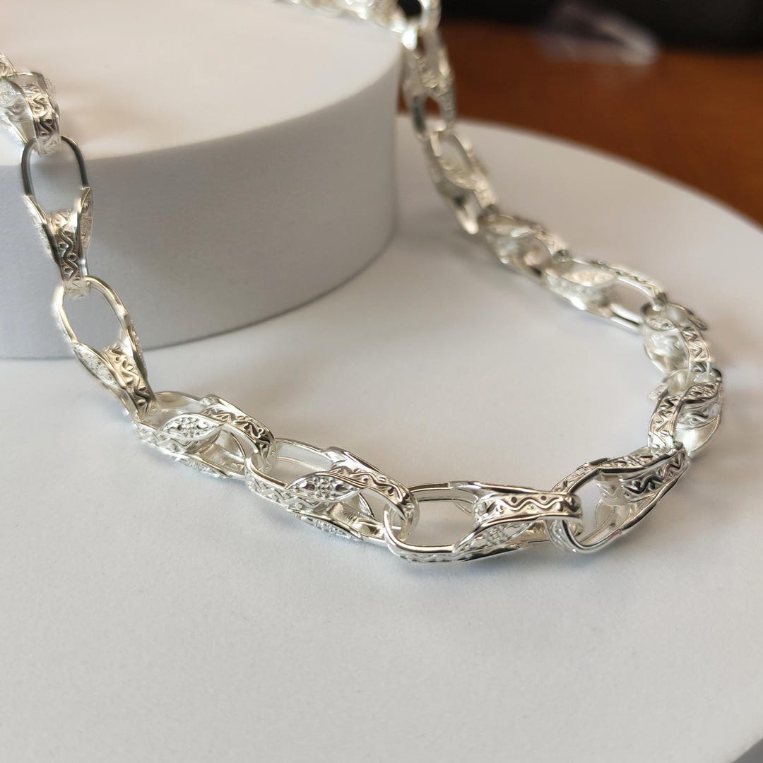 925 Sterling Silver 8mm Patterned Tulip Chain - 26 Inch Chain - Etsy
