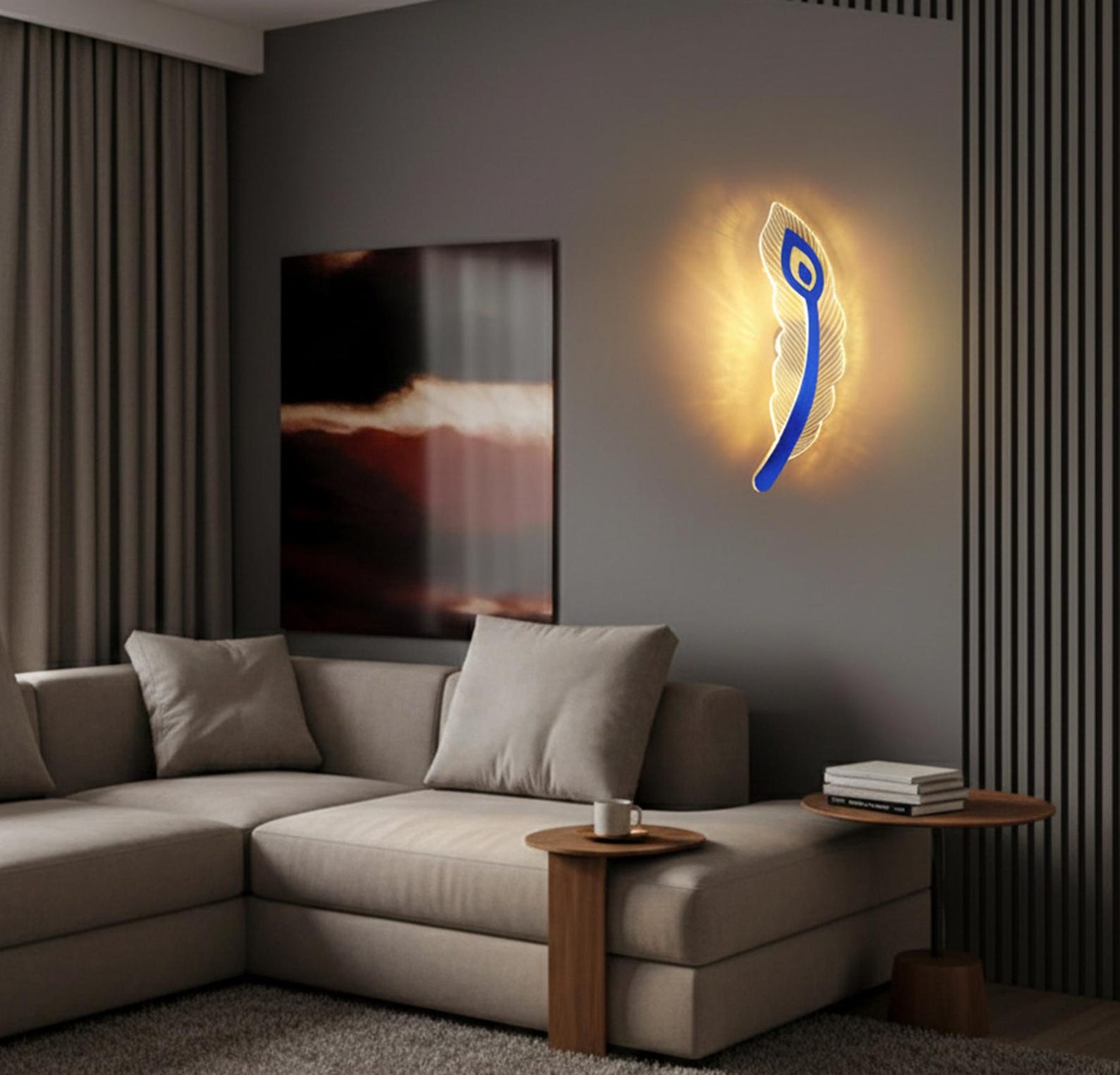 Aplique de pared LED con plumas de pavo real / Lámpara artística para ...