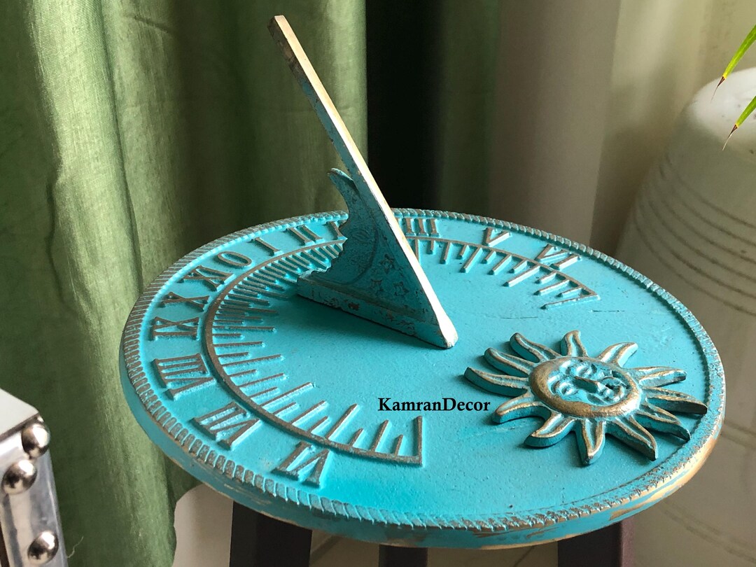 Verdigris Brass Sundial, Sun Design Garden Clock, 10 Inch - Etsy