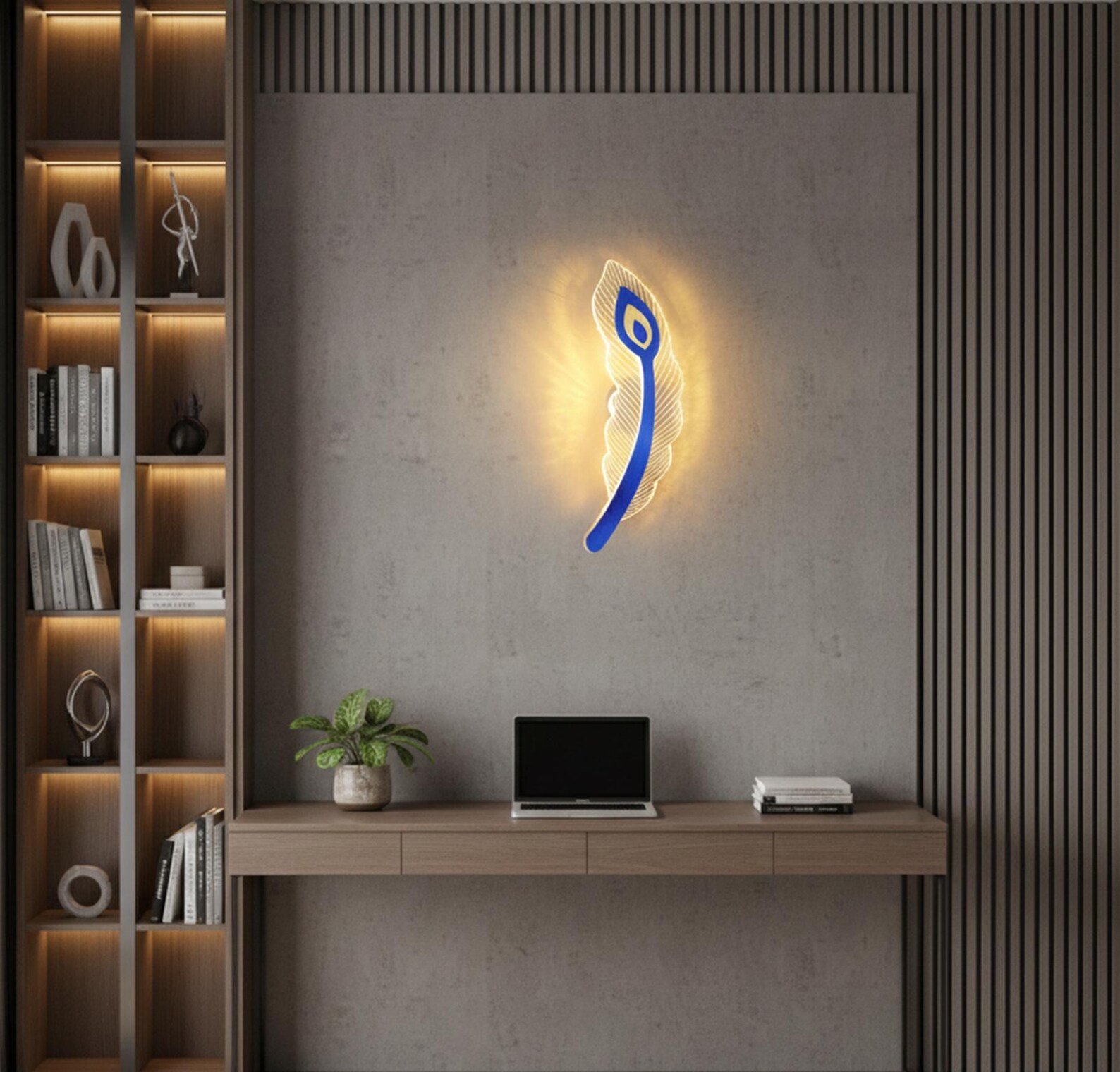 Aplique de pared LED con plumas de pavo real / Lámpara artística para ...