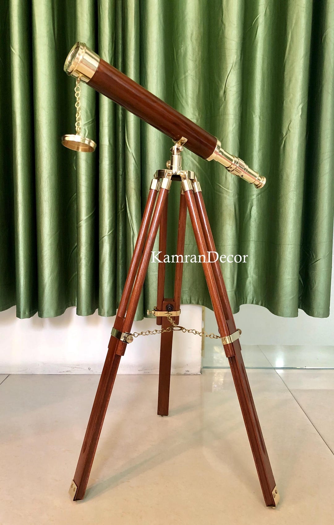 Vintage Brass & Wood Telescope With Stand, Nautical Decor - Etsy
