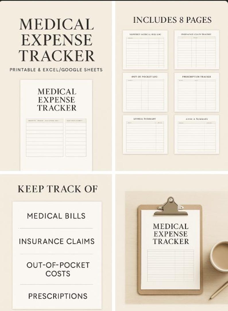 Medical Bill Tracker Printable & Excel | Healthcare Budget Spreadsheet ...