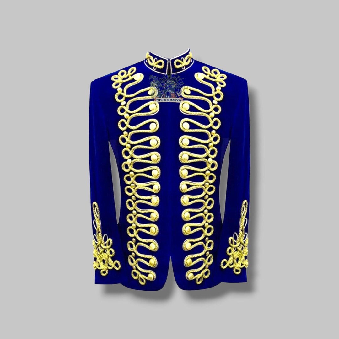 Royal Blue Velvet DJ Singer Style Hussar Jacket Men's Napoleonic Blue ...